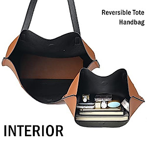 Scarleton Tote Bags for Women, Purses for Women, Handbags for Women, Reversible Travel Shoulder Bag with Pouch, H20182501 - Camel/Black