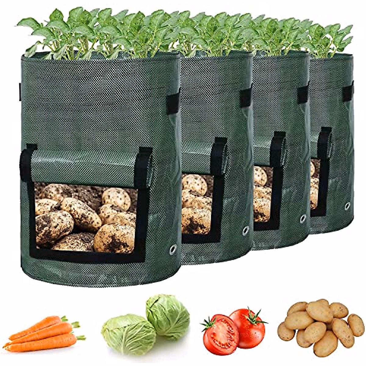 Potato Grow Bags,Potato Planters with Flap and Handles,Vegetables Garden Planting Bags for Onion,Fruits,Tomato,Carrot (10gallon-4pack)