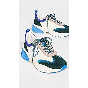 Tory Burch Women's Good Luck Trainers, New Ivory/New Cream/Forest Gr, Blue, 7 Medium US