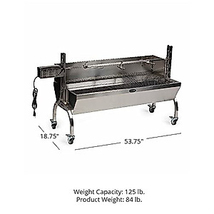 TITAN GREAT OUTDOORS 25W Stainless Steel Rotisserie Grill, Rated 125 LB, Windscreen, BBQ Spit Roaster