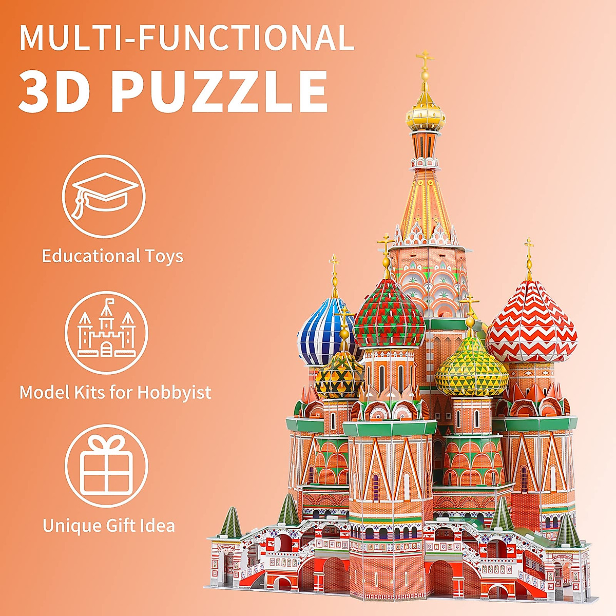 3D Puzzles for Adults & Kids St. Basil's Cathedral Building Set, Russia Cathedral Architecture Craft Model Kits, Educational 3D Jigsaw Puzzle Toy Birthday for Teens Boys Girls, 231 PCS