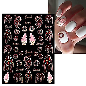 JMEOWIO 3D Embossed Cute Nail Stickers For Kids Nail Art Stickers Decals Self-Adhesive Pegatinas Uñas 5D Cake Nail Supplies Nail Art Design Decoration Accessories 4 Sheets