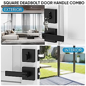 TICONN Door Handle Heavy Duty, Reversible Square Door Lever for Bedroom, Bathroom and Rooms (Black, Deadbolt with Keyed Entry - Not keyed Alike)