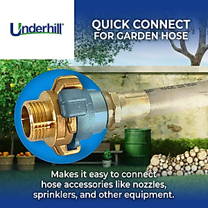 Underhill Quick Connect Garden Hose Fitting, Connector, Heavy-Duty, Solid Brass, 3/4 Inch Male Hose Thread, A-BQ7M
