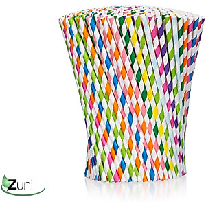 Zunii 1000 Pack Multi-Color Biodegradable Paper Straws - 10 Bright Colors - Eco Friendly Straws for Juice, Soda, Cocktails, Shakes - Great for Birthday Parties, Bridal Showers, Cake Pop Sticks
