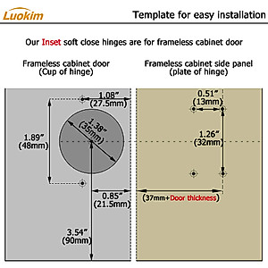 Luokim 4pcs Standard Cabinet Hinge,Fit for Frameless Cabinet,European Inset,Soft Closing,Four-Hole mounting Plate Hinges,Nickel Plated Finish