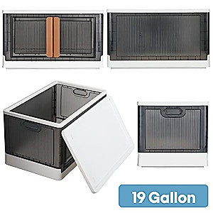 Hureny Plastic Storage Bins with Lids - 19 Gal/ 76 Qt (Pack of 2) Collapsible Storage Bins - Stackable Storage Bins - Plastic Bins for Storage with Lids.