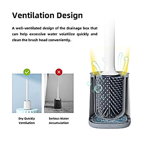 DCBRAA 1 Pack Silicone Toilet Brush,Toilet Long Handle Cleaner Brush Set Toilet Bowl Brushes and Holder for Bathroom,Floor Standing & Wall Mounted Toilet Cleaner Brush,(White)