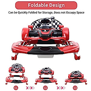 Baby Walker, 4-Mode＆4-Gear Height Adjustable Baby Walker with Wheels, Foldable Baby Walkers and Activity Center with Foot Pads, Infant Toddler Walker, Baby Walkers for Baby Boys and Girls 6-24 Months