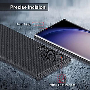 Carbon Fiber Samsung Galaxy S23 Ultra 6.8" Case, Slim Aramid, Lightweight, Anti-Scratch, Wireless Charging Support-Black