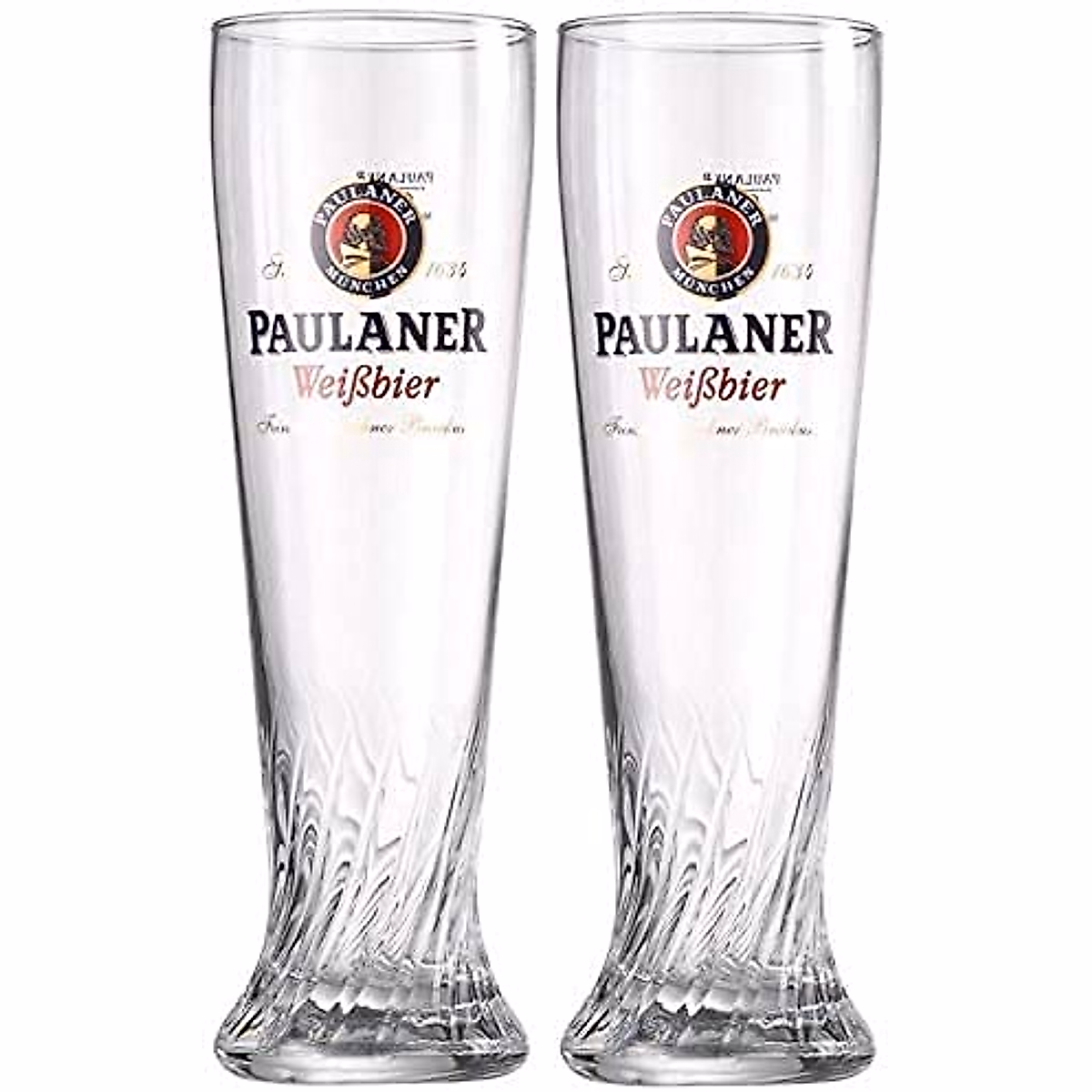 Paulaner Brewery Wheat Weißbier Signature Spiral Glass 0.5 L - Set of 2 Glasses