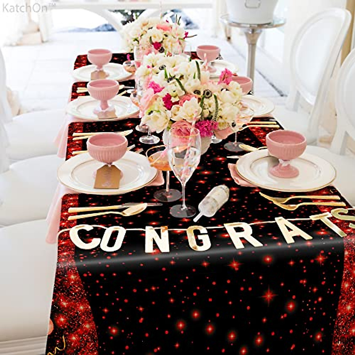 Congrats Grad Graduation Tablecloths - 3 Pack, Red Congrats Grad Tablecloth | Graduation Tablecovers, Red and Black Graduation Decorations 2023 | Plastic Class of 2023 Graduation Party Tablecovers