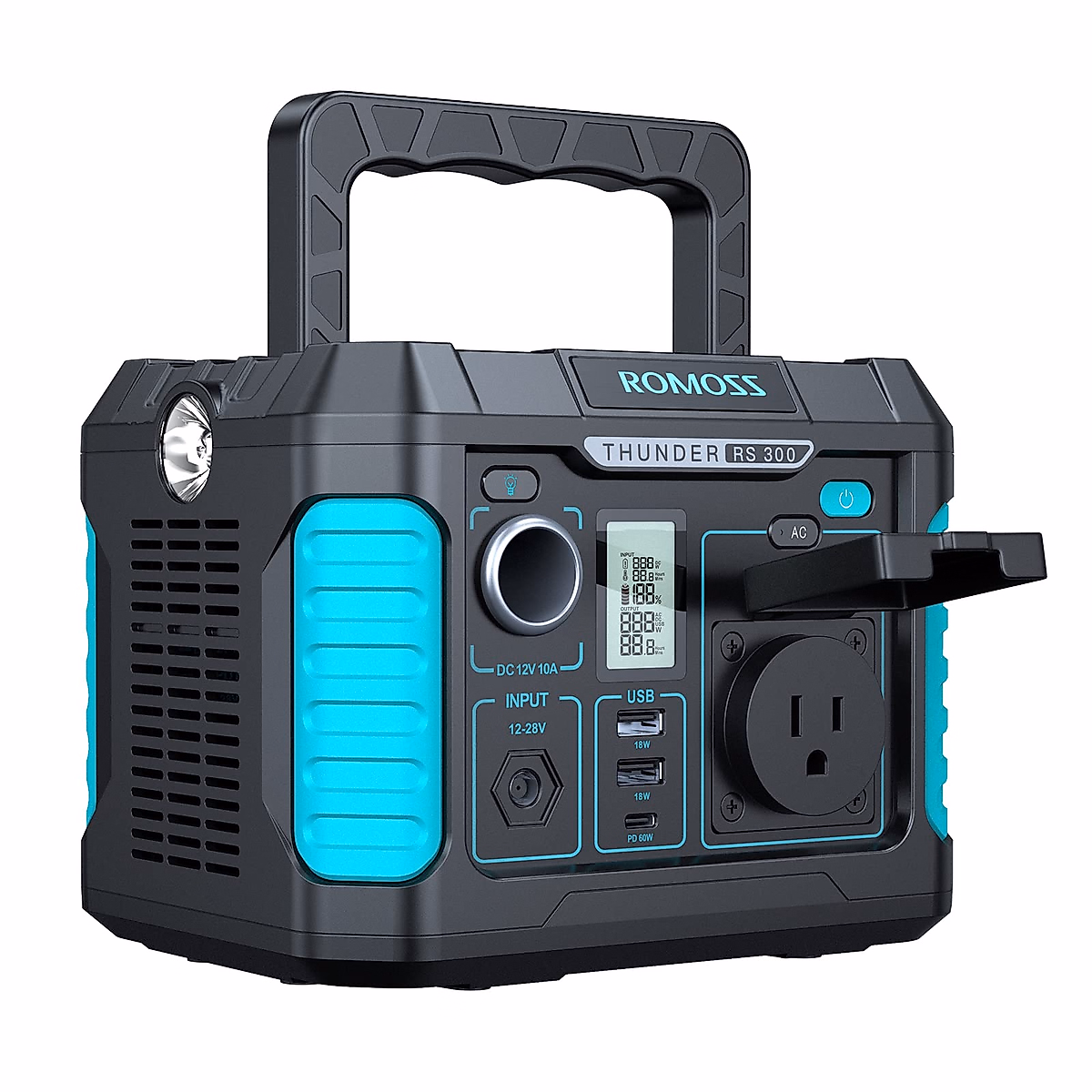 ROMOSS Portable Power Station 300W, 231Wh Lithium Battery, Solar Power, 120V/600W Pure Sine Wave AC Outlet, PD60W USB C, Portable Power Supply for Home, Camping, Outdoor or Backup Generator