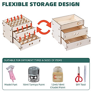 OPHIR Wooden Paint Organizer Pigments Holder Rack with 2 Cabinet Drawers,48 Removable Grids,Storage for Model Parts,Ink Bottles,DIY Tools,Pens and Pencils