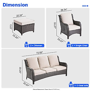XIZZI Patio Furniture Sets with High Back Sofa,5 Pieces Outdoor Furniture Conversation Set,All Weather Wicker Outside Couch with Chairs and Ottomans,Brown Wicker Light Beige