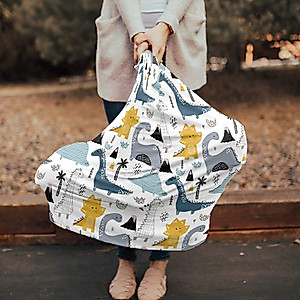Cartoon Dinosaur Car Seat Covers for Babies Boy Girl Capony Covers Animal Nursing Cover Breastfeeding Scarf Soft Breathable Stretchy Coverage, Dino Wildlife Infant Stroller Cover Shopping Cart