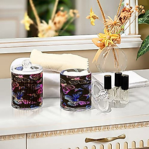 Kigai Colorful Butterfly Qtip Holder Dispenser - 14OZ Clear Plastic Apothecary Jars Food Storage Jar with Lids Bathroom Canister Organizer for Coffee, Tea, Candy, Floss (2Pack)