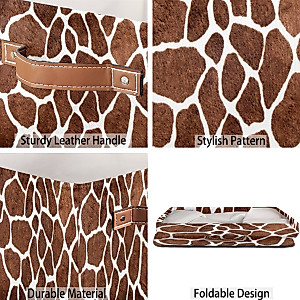 Storage Basket Animal Giraffe Skin Print Collapsible Storage Bin with Handles Large Canvas Storage Cubes Toy Basket for Shelves Closet Nursery Cabinet Living Room Organizer 13x13x13"