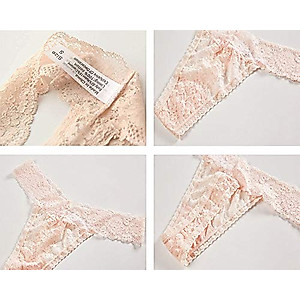 ZBORH Women's Sexy Lace Cheeky Thong Underwear Nylon Hipster See Through Panties Pack of 5(Medium) Multicolor