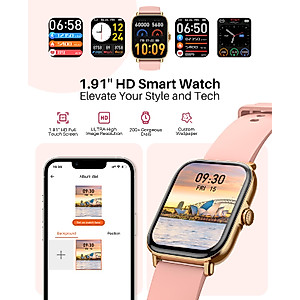 Smart Watch for Android for Women, 1.91" Touch Screen Fitness Tracker with Heart Rate Blood Oxygen Sleep Monitor, IP68 Waterproof Bluetooth Smartwatch Answer Make Call, Compatible Android iOS iPhone