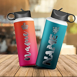 Vintage Style Kids Water Bottle, 18 Icons, 14 Fonts, 10 Colors, Custom Name Water Bottle For Kids Children Girls Boys Women, Water Bottles for School, Insulated Kids Water Bottle Multicolor