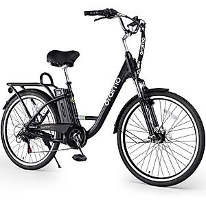 Oraimo Electric Bike for Adults 3A Fast Charge, 36V 10.4Ah UL-Certified Li-ion Battery, 350W Brushless Motor, 26" Aluminum Ebike 2X Load Rear Rack, Air Saddle, Shimano 7 Speed (Black, Standard)