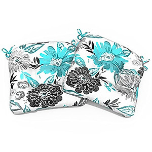 TWLEAR Indoor/Outdoor Wicker Chair Cushions, U-Shape Tufted Patio Seat Cushions All Weather for Outdoor Furniture Home Garden Office Chair Use, 19”x19”x5”, 2 Pack, Blue Calliopsis