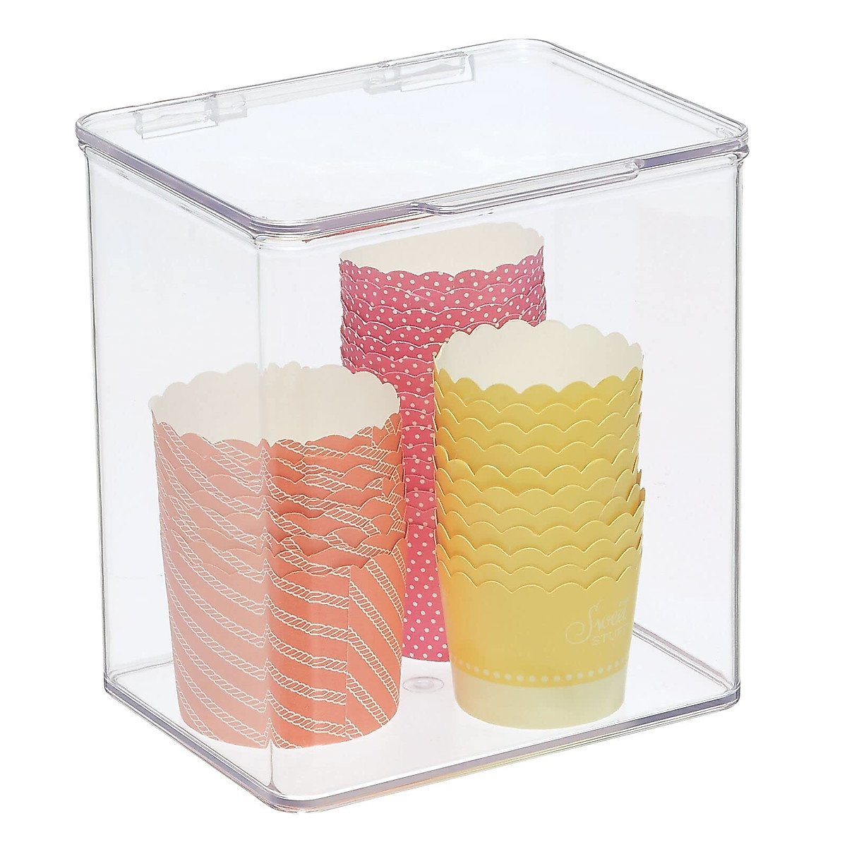 mDesign Plastic Stackable Box Food Storage Container Box with Hinged Lid - for Kitchen, Pantry, Cabinet, Fridge/Freezer - Deep Organizer Box for Snacks, Produce, Pasta - Clear