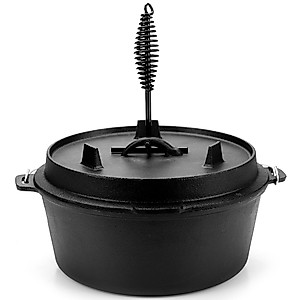 DARTMOOR 9 Quart Pre-Seasoned Cast Iron Dutch Oven with Lid and Lid Lifter Tool Outdoor Deep Camp Pot for Camping Fireplace Cooking BBQ Baking Campfire 9 QT