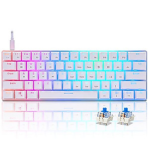 60% Mechanical Keyboard Gaming RGB Backlit with app Compact 61 Key Portable Mini Keyboard Blue MX Switch Compatible with Windows iMac Laptop PC Computer Office Gamer(White)