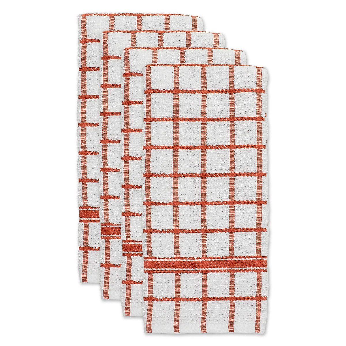 DII Basic Terry Collection Windowpane Dishtowel Set, 16x26, Spice, 4 Count
