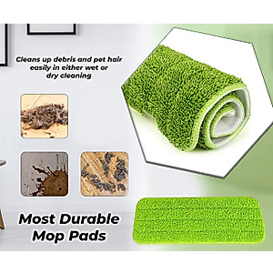 ARSUK Spray Mop Refill Pads Microfiber Replacement Heads Premium Wet/Dry Flat Mop Floor Cleaning Machine Washable Reusable 16 x 5.5 inches ( 3 Pack Green)