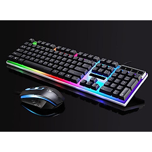 Lookatool LED Rainbow Color Backlight Adjustable Gaming Game USB Wired Keyboard Mouse Set (Black)