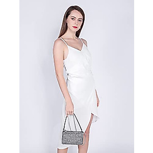 NOGUTU Silver Rhinestone Purse Rhinestone Crossbody Purse for Women Clutch Purse Evening Chain for Party Wedding