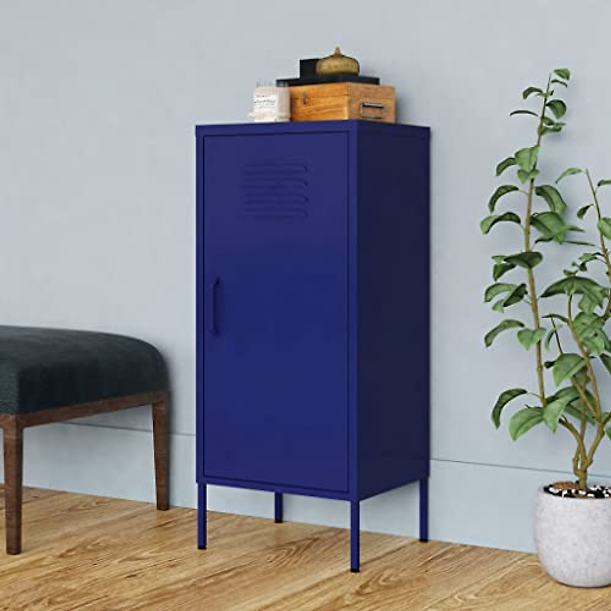 vidaXL Storage Cabinet Home Indoor Living Room Cupboard Bookcase Display Book Cabinet Sideboard Furniture with Adjustable Shelves Navy Blue Steel