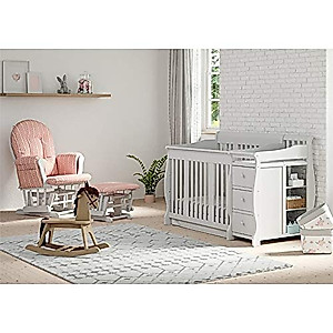 Pemberly Row 4-in-1 Convertible Crib and Changing Table Combo in White, Three Level Adjustable Mattress Height, Easily Converts to Toddler Bed or Day Bed