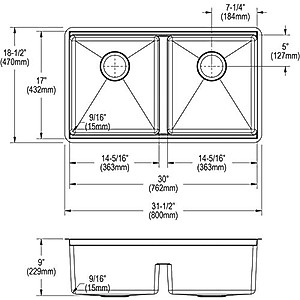 Elkay Crosstown 16 Gauge Workstation Stainless Steel, 31-1/2" x 18-1/2" x 9" Equal Double Bowl Sink Kit with Aqua Divide