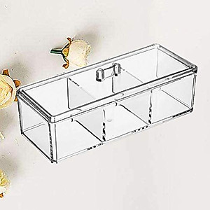 Tea Bag Holder Kitchen Pantry Cabinet Countertop Organizer Storage Bin Box with Cover for Coffee, Tea, Sugar Packets, Sweeteners, Creamers, Drink Pods, Packets(Acrylic/3 Grids)