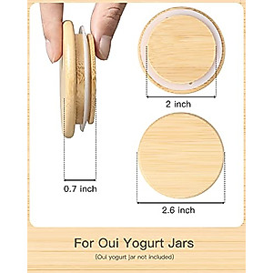 Oui Yogurt Jar Lids - 6 Pack Oui Lids- Natural Bamboo Wood with Silicone Sealing Rings, For 5 Oz Oui Yogurt Jars