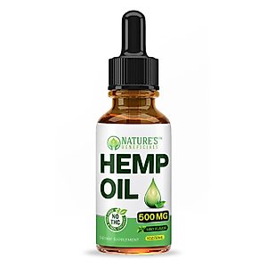 NATURE'S BENEFICIALS Organic Hemp Oil Extract Drops, 500mg - Omega Fatty Acids 3 6 9, Non-GMO Ultra-Pure & CO2 Extract Drops
