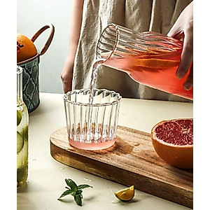 Bedside Carafe with Cup, 600ml Bedside Water Carafe Set Bottle Water Jug, Clear Glass Mouthwash Container Decanter, Ribbed Night Water Carafe with Glass Cup for Nightstand, Guest Bedroom, Bathroom