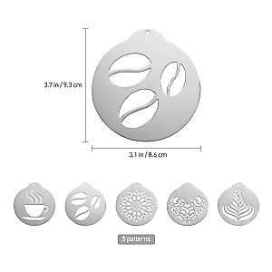 DOITOOL 5Pcs Stainless Steel Coffee Decorating Stencils, Metal Foam Latte Art Templates, Reusable Barista Cappuccino Chocolate Templates Coffee Garland Mould Cake Decorating Tool