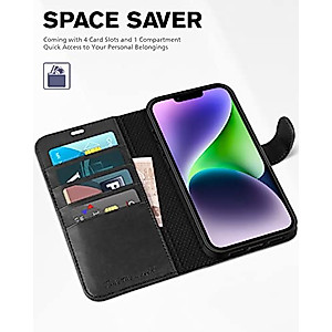 TUCCH Case for iPhone 14 Wallet Case 5G, [RFID Blocking] 4 Card Holder Stand [Shockproof TPU Interior Case] PU Leather Magnetic Protective Flip Cover Compatible with iPhone 14 6.1" 2022, Black