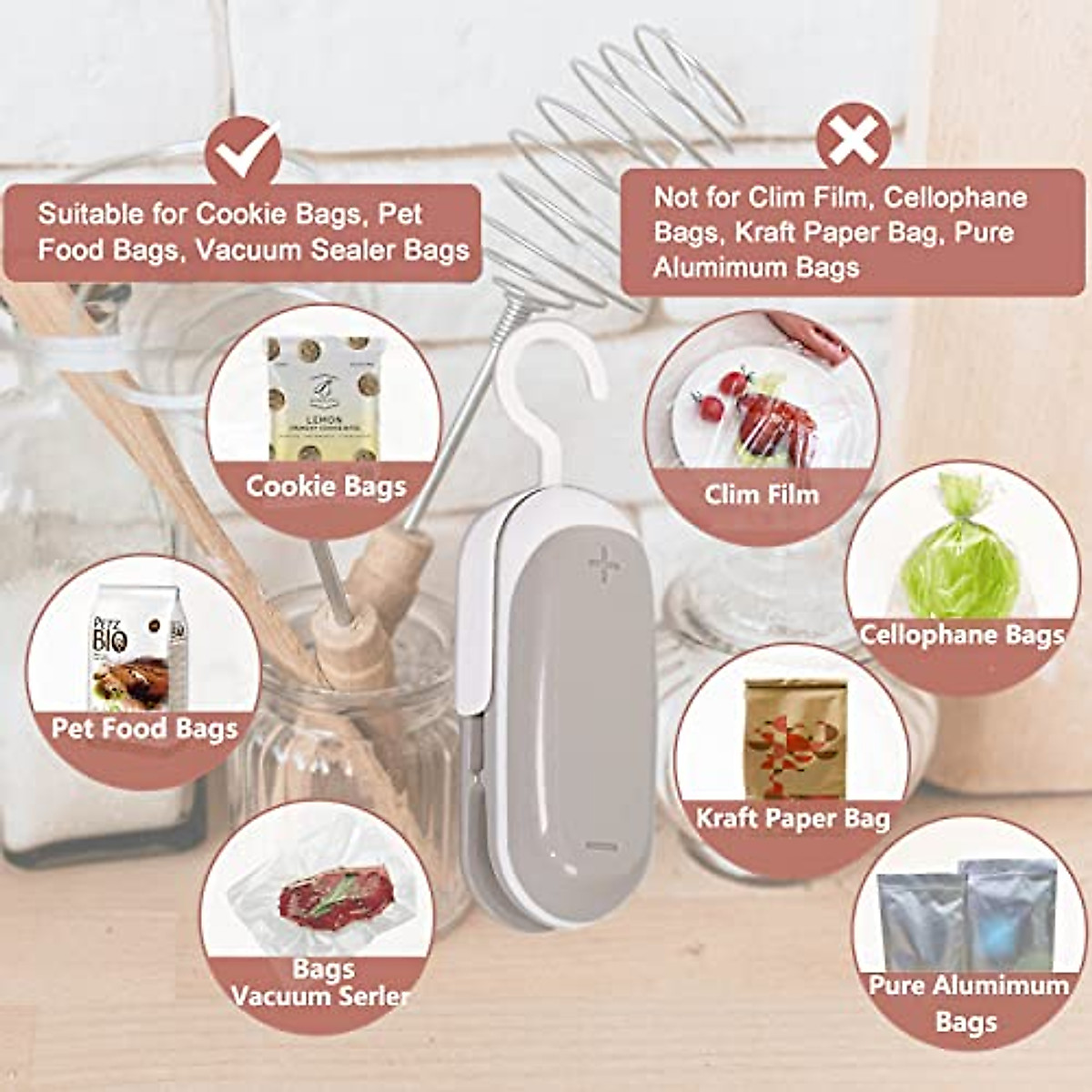 Mini Bag Sealer,2 in 1 Chip Sealer Heat Seal & Cut Portable Mini Sealing Household Machine,Convenient Chip Bag Sealer，Portable Heat Mini Sealer for Plastic Bags,Snack Bag, Fresh Bags