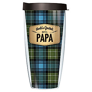 World's Greatest Papa Blue Flannel Design 22 Ounce Traveler Tumbler Mug with Lid