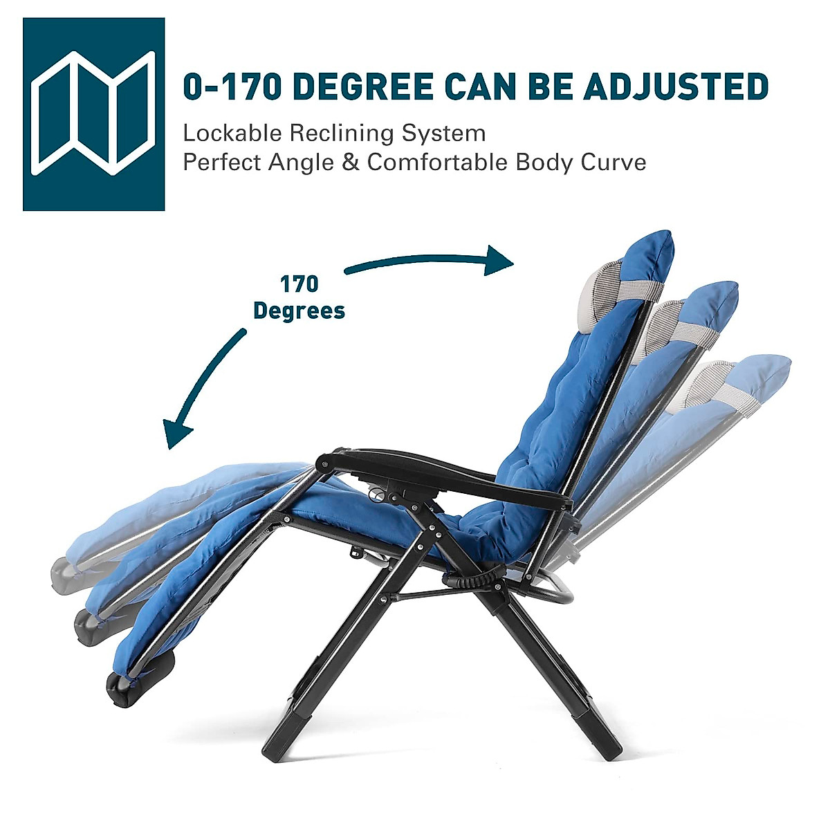Artist hand Zero Gravity Chair, Oversize XL Outdoor Anti Gravity Chairs, Lawn Chaise, Patio Lounge Folding Adjustable Recliner with Detachable Soft Cushion, Adjustable Headrest, Foot Pad & Cup Holder