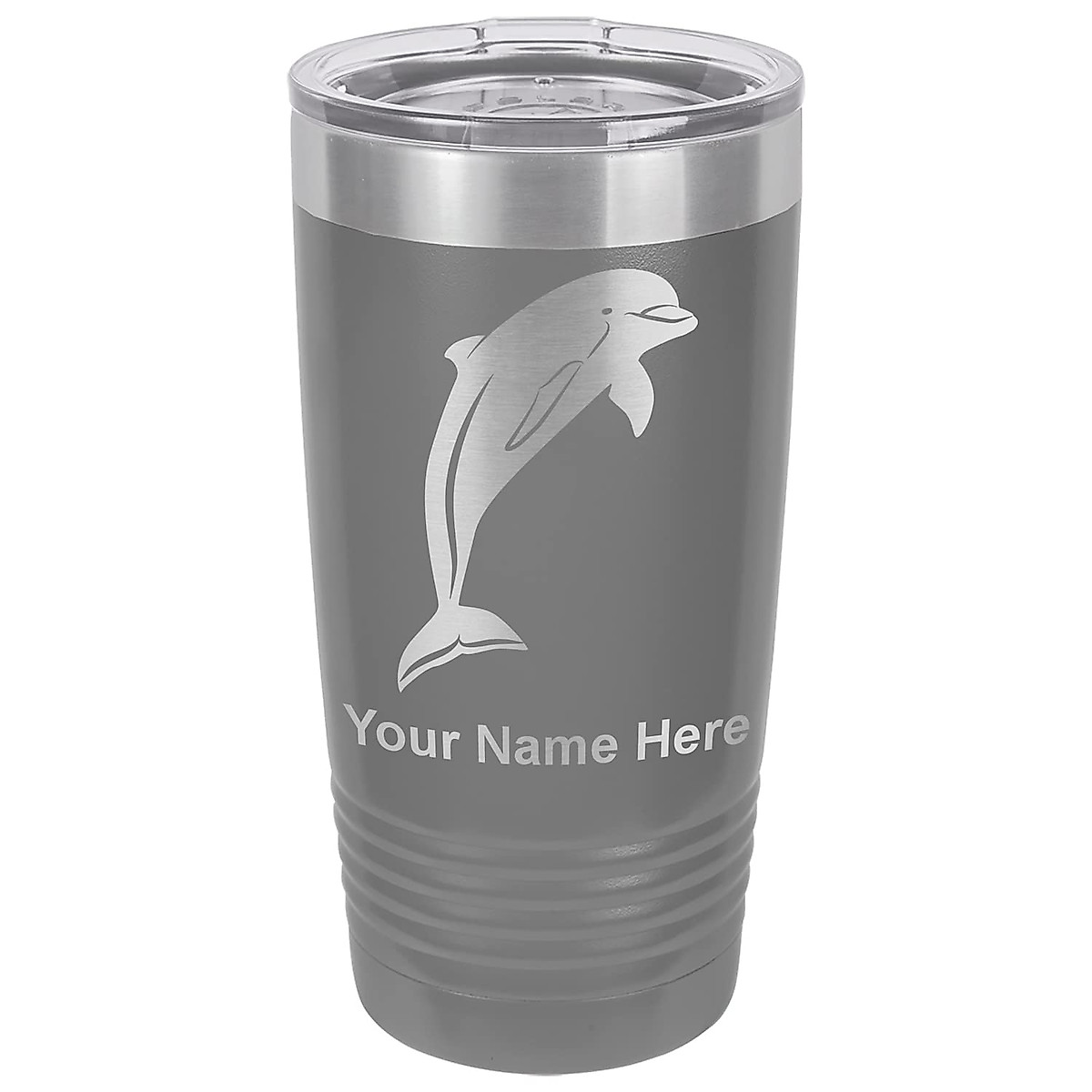 LaserGram 20oz Vacuum Insulated Tumbler Mug, Dolphin, Personalized Engraving Included (Gray)