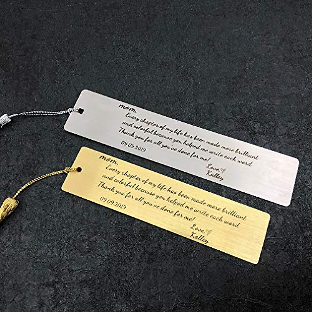 FKOG Personalized Bookmarks, Custom Engraved Stainless Steel Metal Bookmarks for Women Men Hand Stamped Perfect Wedding Party Gift for Her (Custom Link)