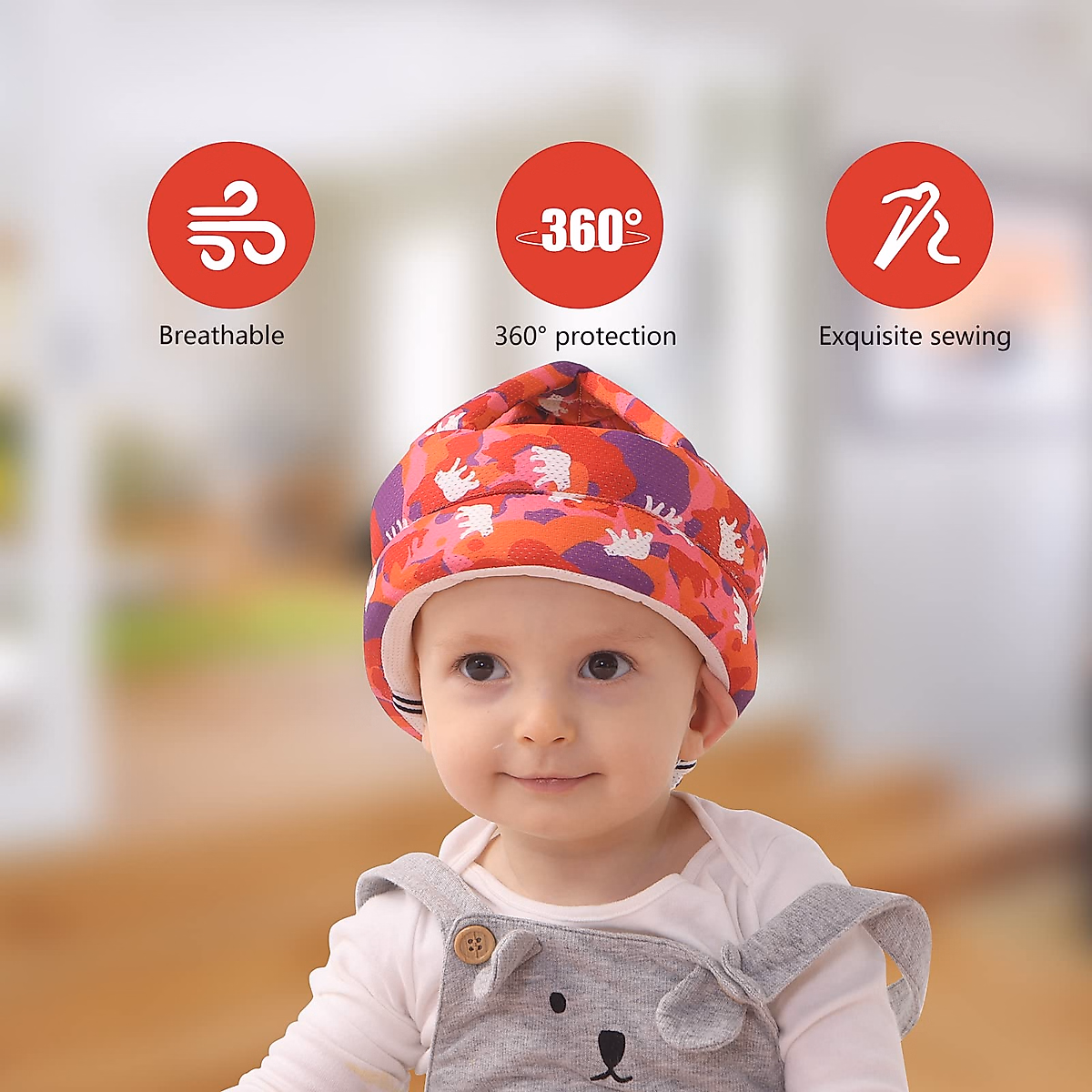 Baby Safety Helmet for Crawling Walking, Breathable Protective Infant Helmet for 1-2 Years Baby Walk No Bump Helmet - Red