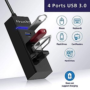 USB Hub 3.0 Flrsucby 4 Port USB 3.0 Hub with 1ft USB Splitter Cable Multi USB Port Expander, USB Hub for Laptop, PC, Mac, Printer, Mobile HDD, USB Flash Drive, School or Business Computer Accessories